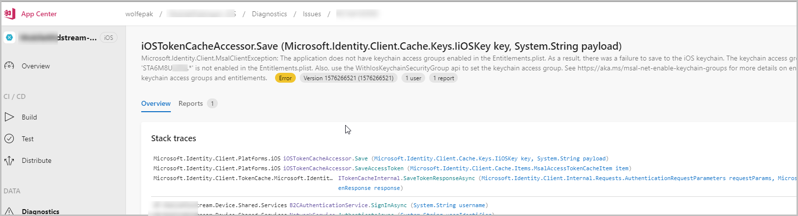 Microsoft.Identity.Client.MsalClientException: The application does not have keychain access ...