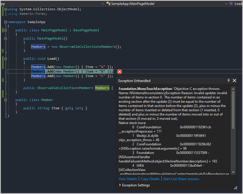 Bug Observablecollection Throws Nsinternalinconsistencyexception · Issue 8931 · Xamarin 8882