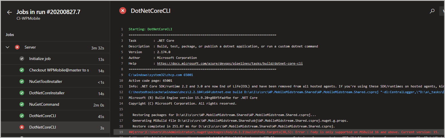 Dotnetcorecli 2 Failing In Latest 2 174 0 Release · Issue 13472 · Microsoft Azure Pipelines