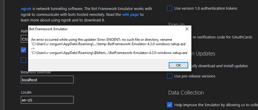 Emulator auto-upgrade issue - no such file or directory · Issue #1343 · microsoft/BotFramework ...