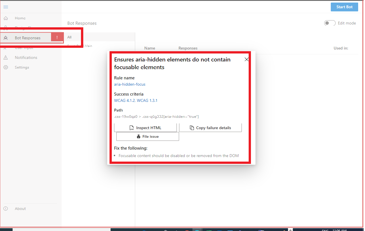 [Accessibility][Name, Role, Value - Bot Responses]: Aria-hidden ...