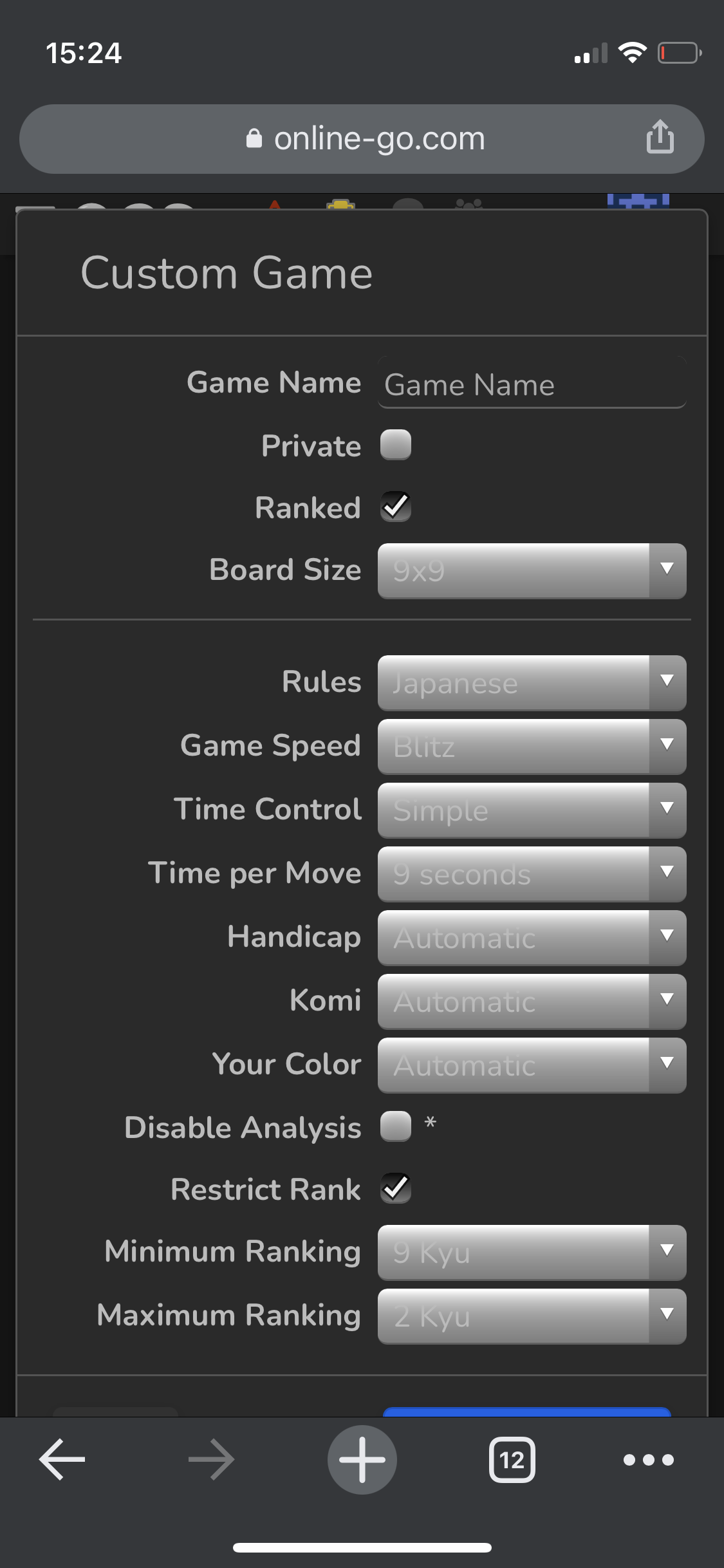 Create custom game button unclickable on chrome mobile. · Issue #1515 · online-go/online-go.com ...