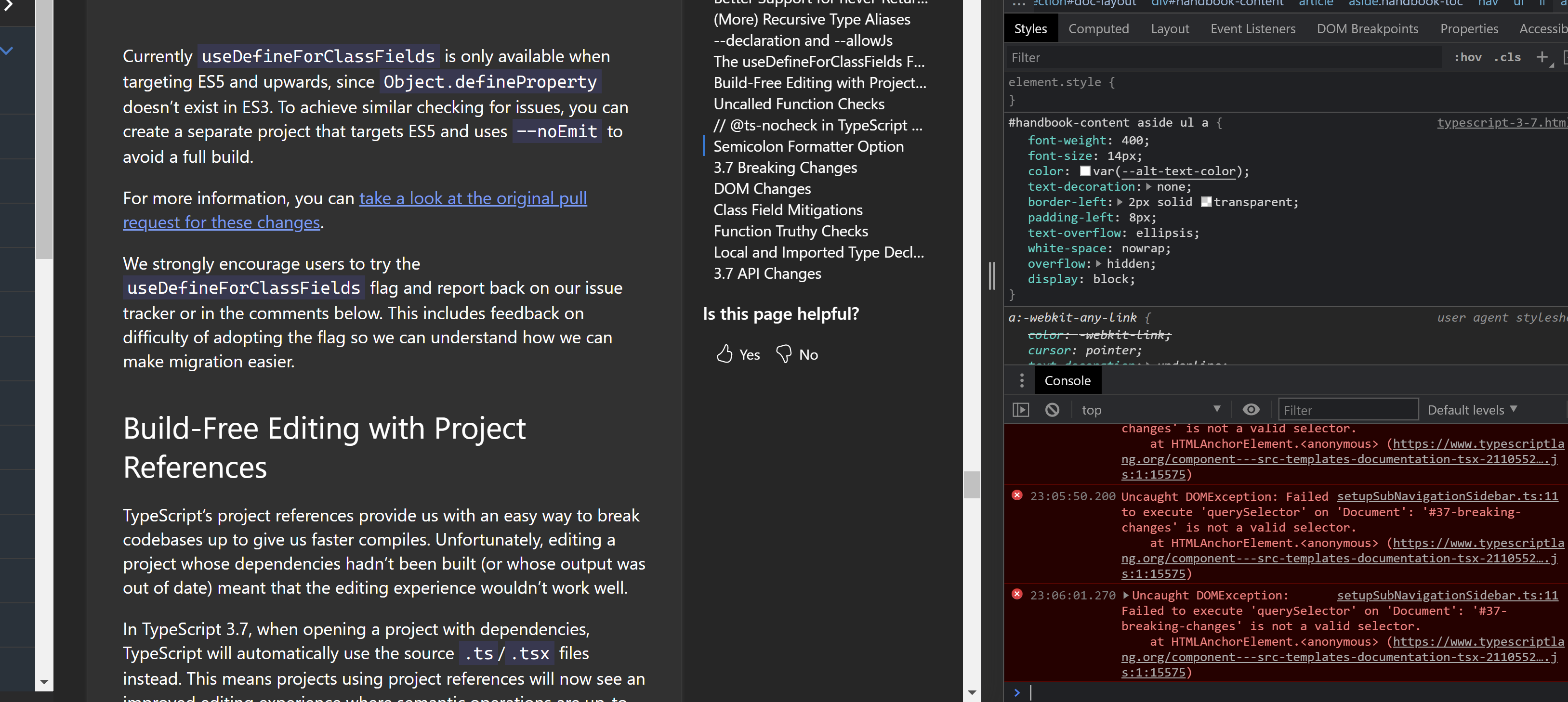 TypeScript 3.7 release notes page "crashes"? · Issue #234 · microsoft ...