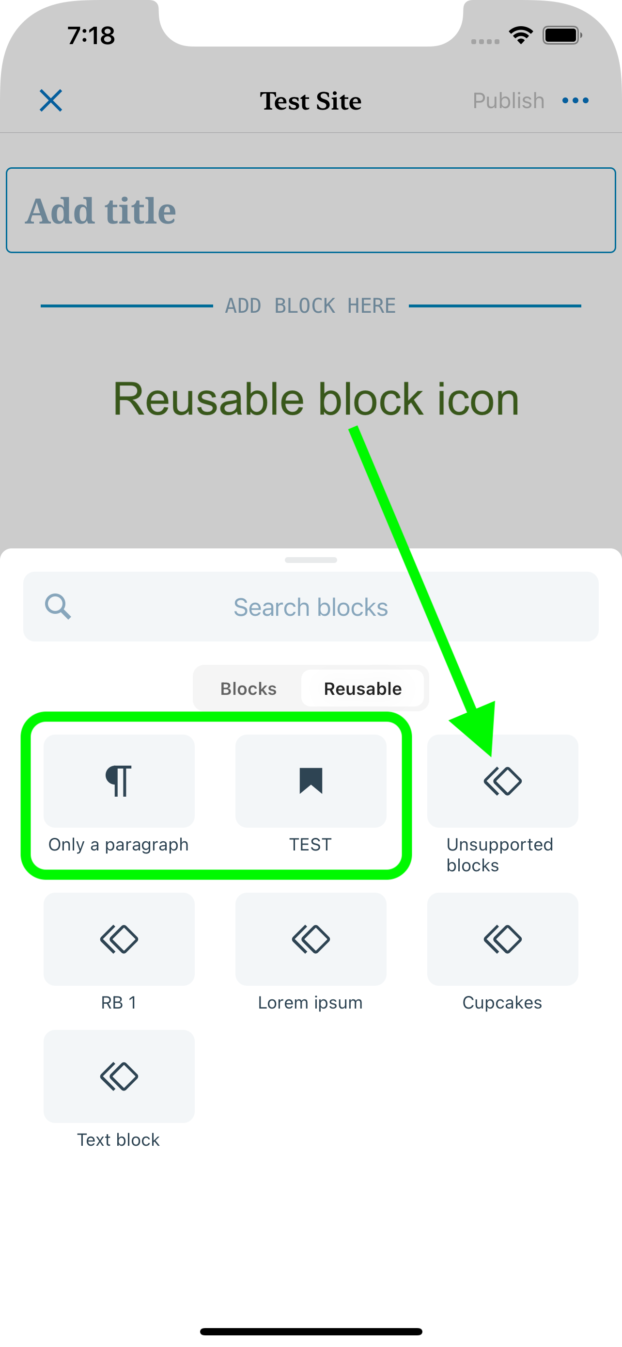 Reusable block: Reusable block icon is not displayed in the block picker when the content is a ...