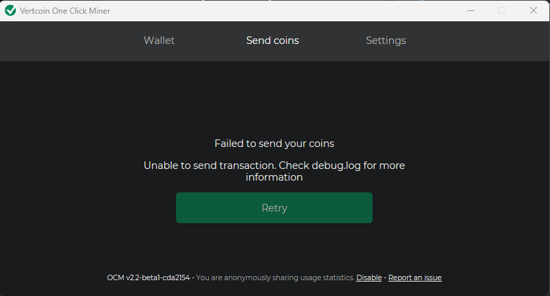 Coin transfer doesn't work. Spendable balance is gone · Issue #579 · vertcoin-project/one-click ...