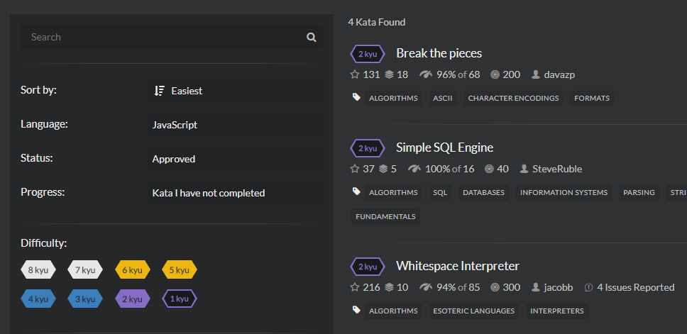 Number of katas shown in the search result also counts katas from nowhere · Issue #1053 ...