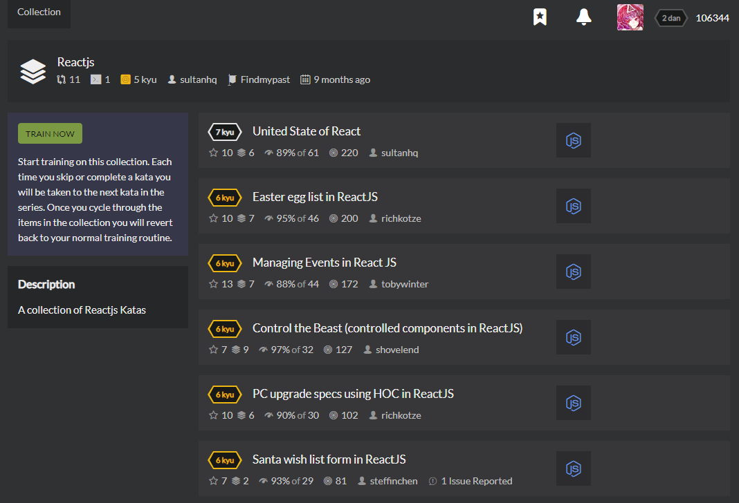 "Train now" button on collection not working · Issue #1320 · codewars/codewars.com · GitHub