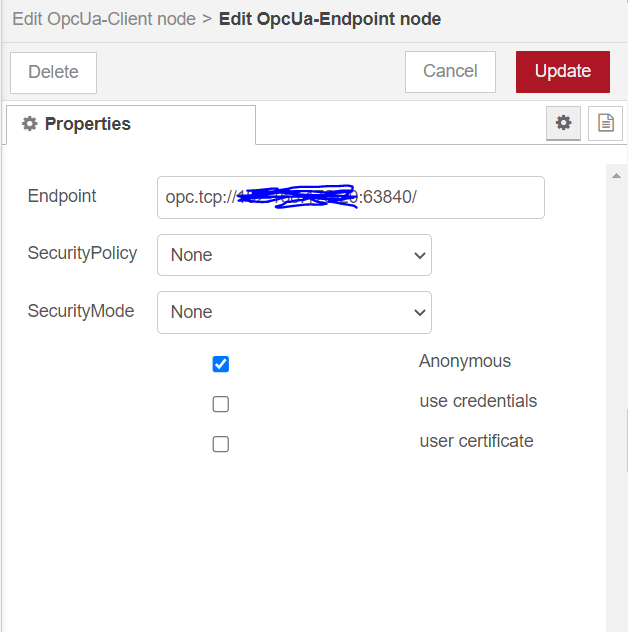 invalid endpoint Error: The connection may have been rejected by server,\nErr = ( serviceResult ...