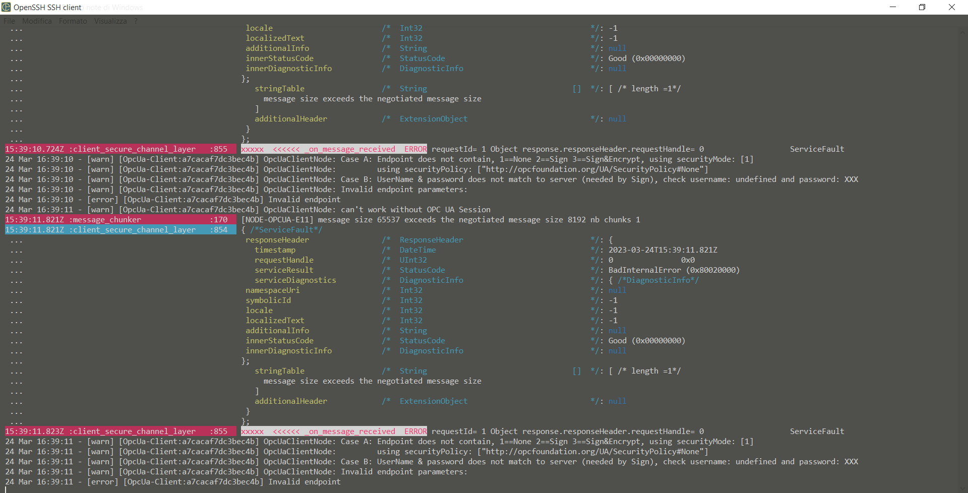 invalid endpoint Error: The connection may have been rejected by server,\nErr = ( serviceResult ...