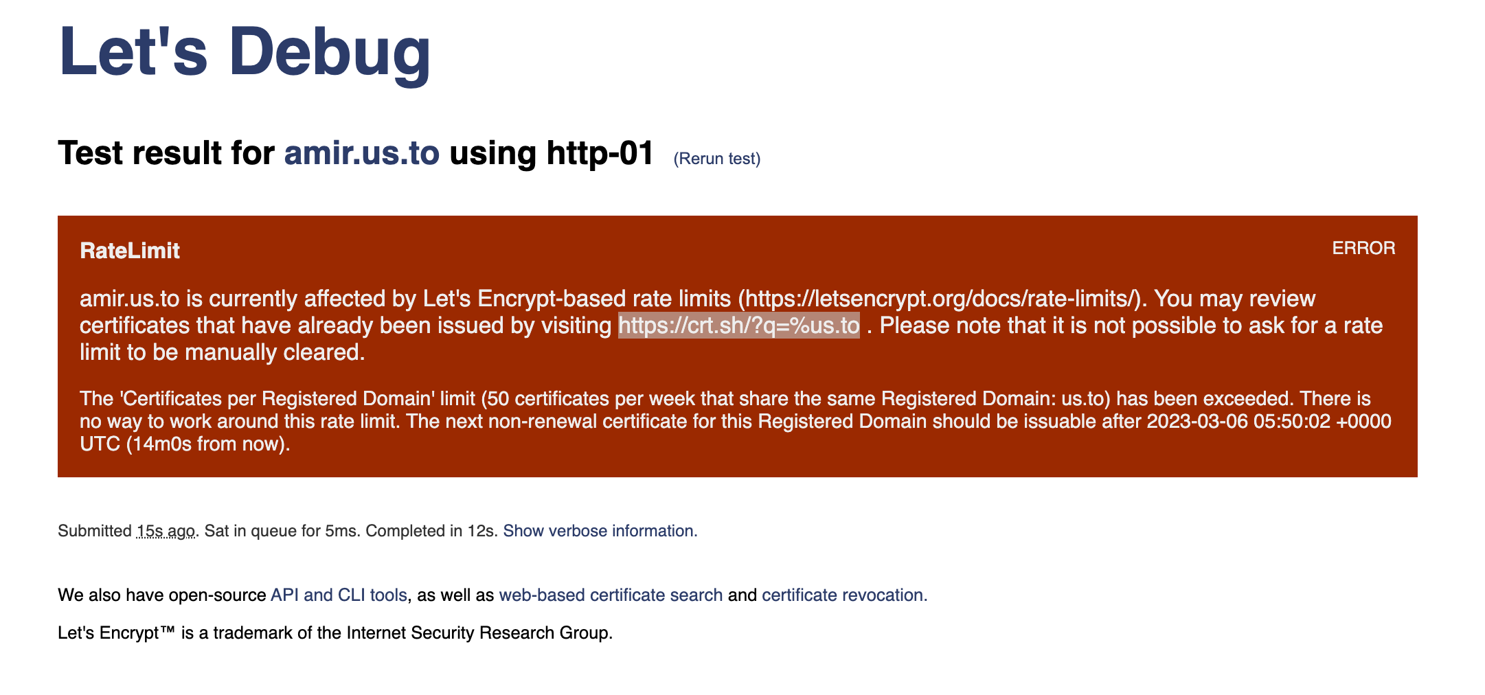 Certificate Request Error: Certificate provisioning will retry automatically in a short period ...