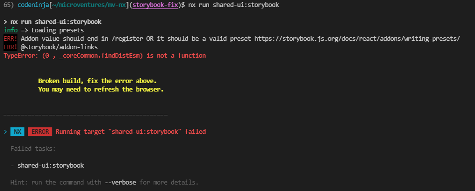 nx run shared-ui:storybook fails after NX upgrade to @nrwl/storybook : 13.3.0-beta.8 & Webpack 5 ...