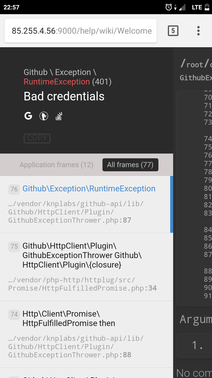 Github \ Exception \ RuntimeException (401) Bad credentials · Issue ...