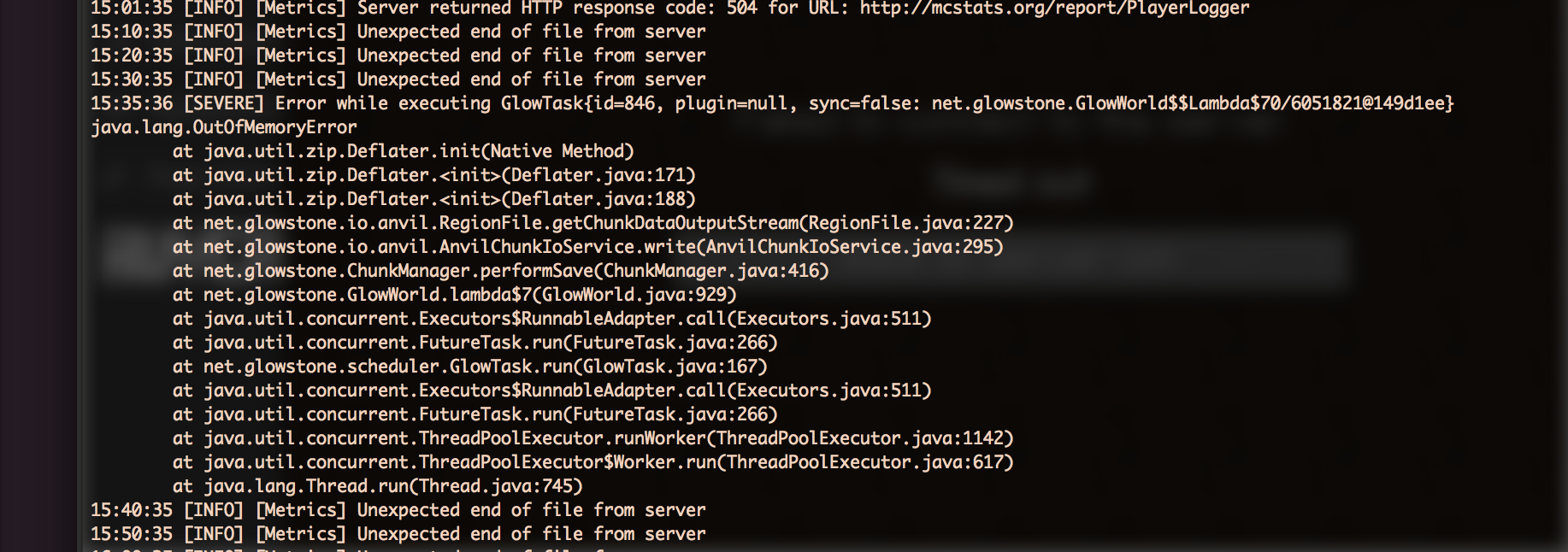 Server Connection Timeout: OutOfMemory Error · Issue #565 · GlowstoneMC/Glowstone · GitHub