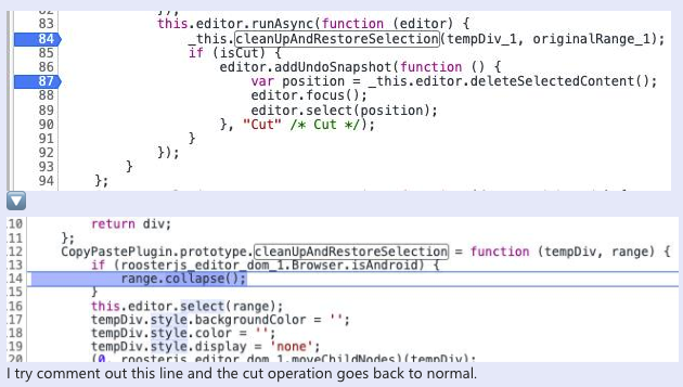Cut failed on Android since we collapse selection range before ...
