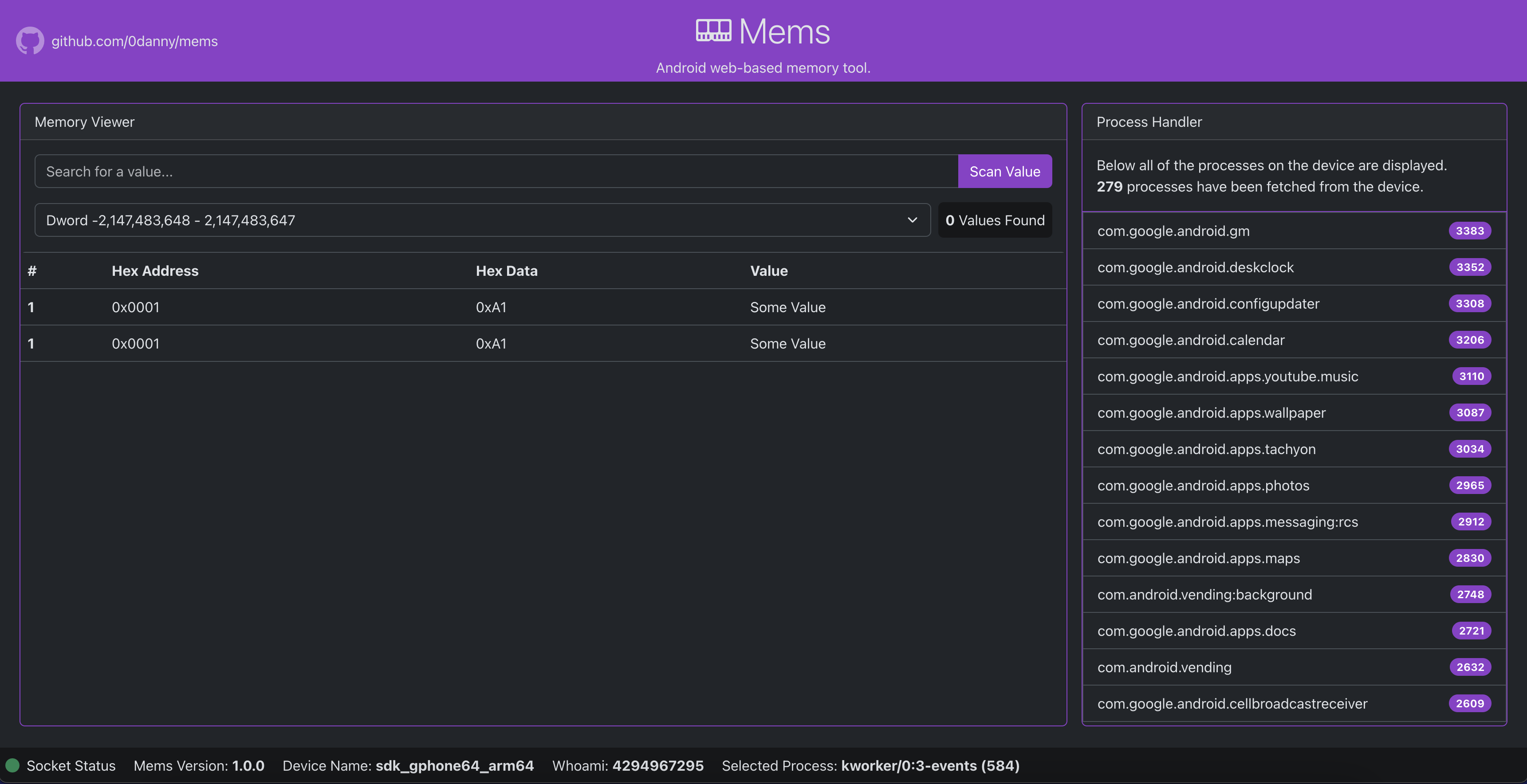 GitHub - 0danny/mems: Android web based memory scanner & editor.