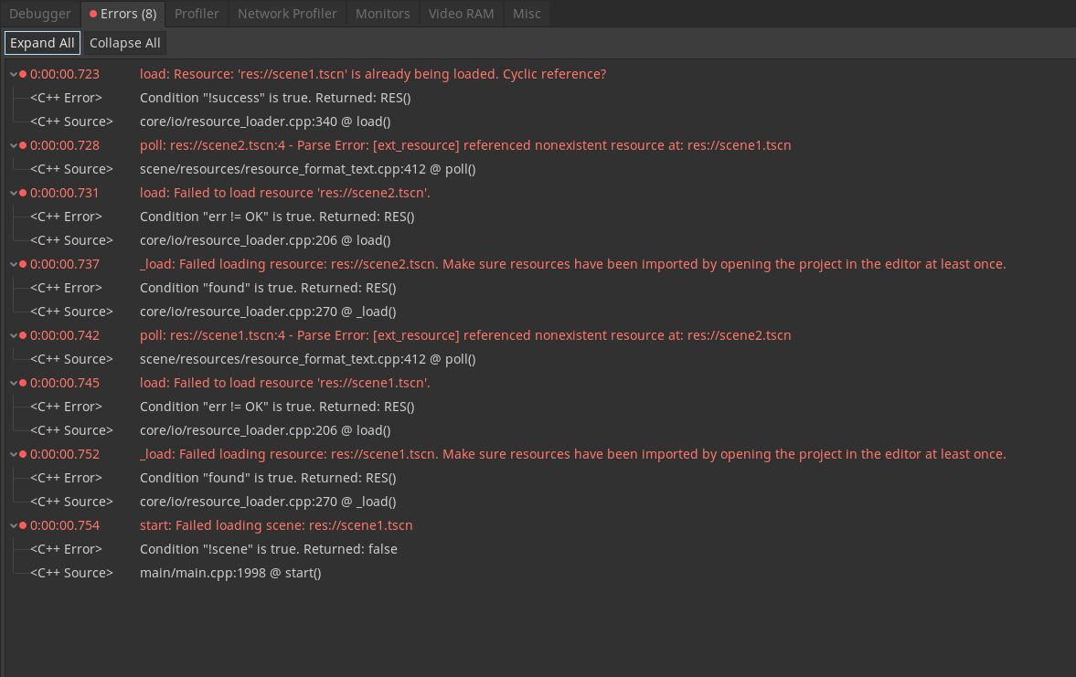 Game crashing during startup when played in Editor because of PackedScene export variables ...