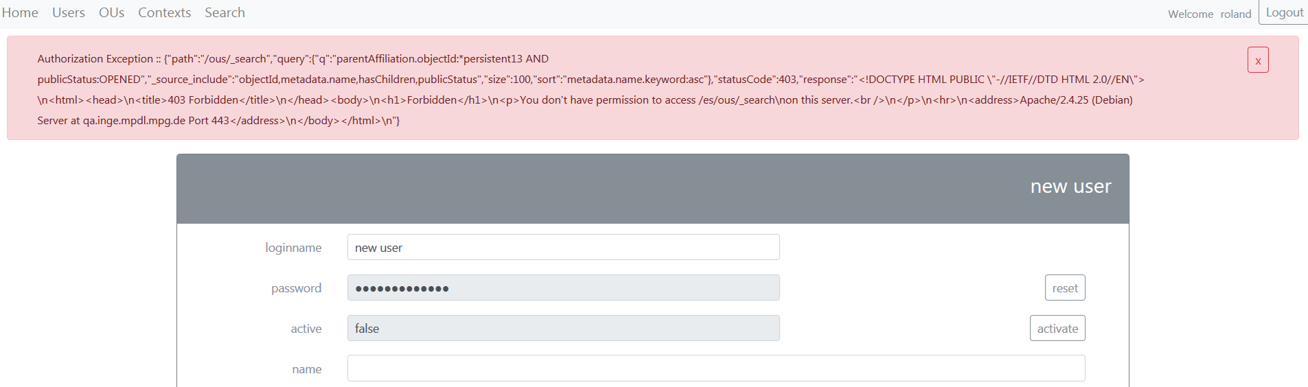 Create User or context --> Authorization exception · Issue #32 · MPDL/PubManAdmin · GitHub