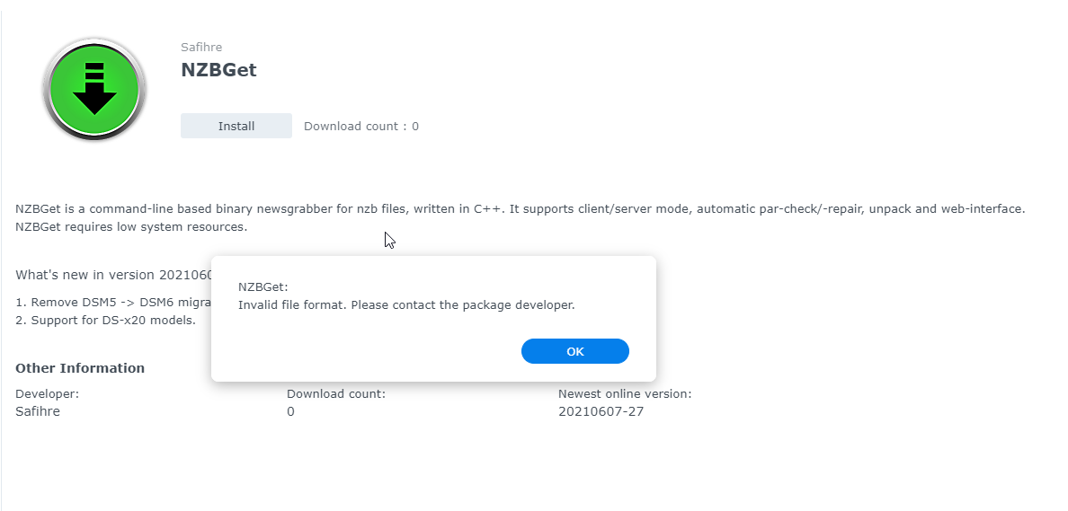 Invalid format on DSM 7 · Issue #4899 · SynoCommunity/spksrc · GitHub