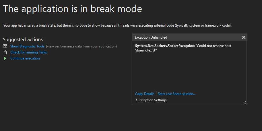 Uncaught SocketException after upgrading VisualStudio · Issue #793 ...