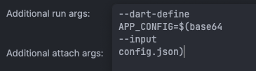 "Additional run args" do not resolve and execute shell commands with --dart-define option ...