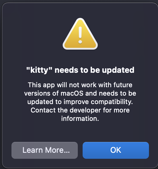 Macos Kitty Needs To Be Updated Warning Message · Issue 4717 · Kovidgoyalkitty · Github 