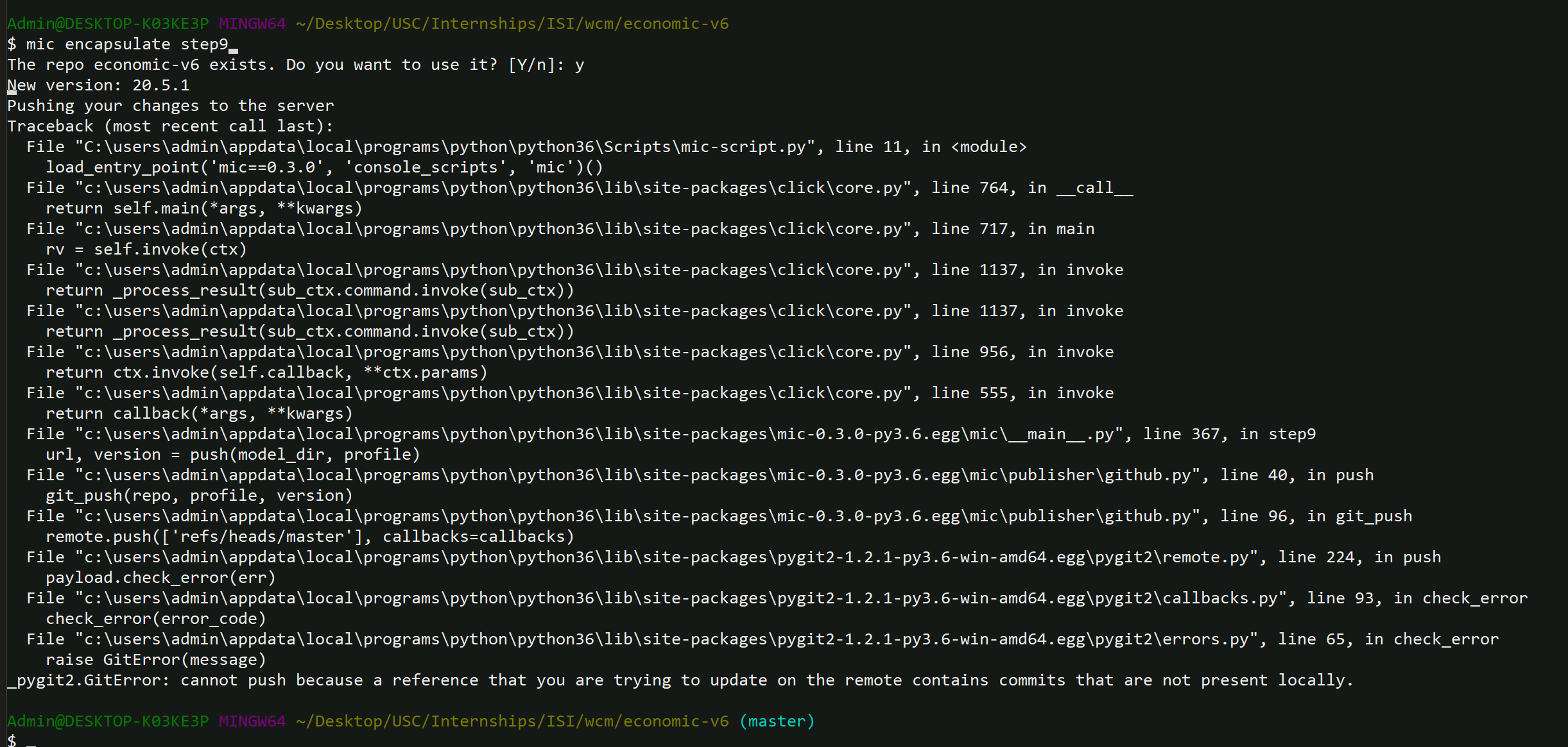 github push will fail if remote repository is ahead of local · Issue #88 · mintproject/mic · GitHub