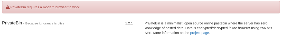 PrivateBin requires a modern browser to work. · Issue #446 · PrivateBin/PrivateBin · GitHub