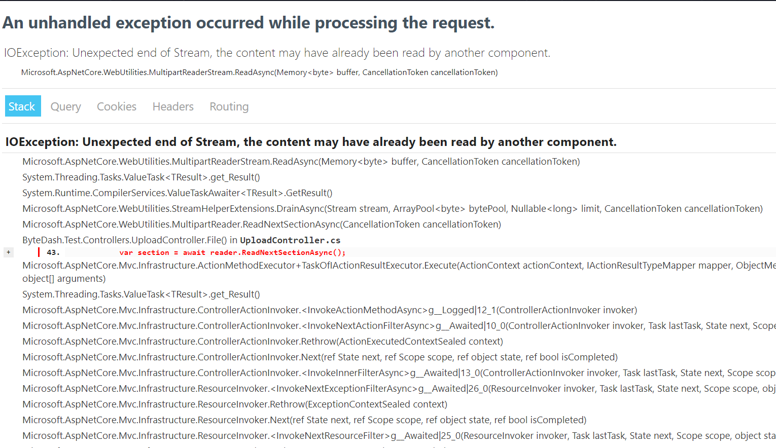 ABP doesn't support uploading of large files using streaming by throwing IOException. · Issue ...