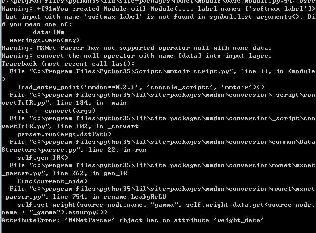 mxnet to IR Error · Issue #223 · microsoft/MMdnn · GitHub
