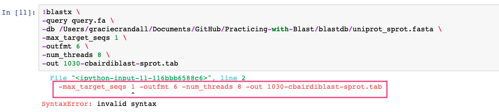 blast in jupyter: invalid syntax? · Issue #461 · RobertsLab/resources · GitHub