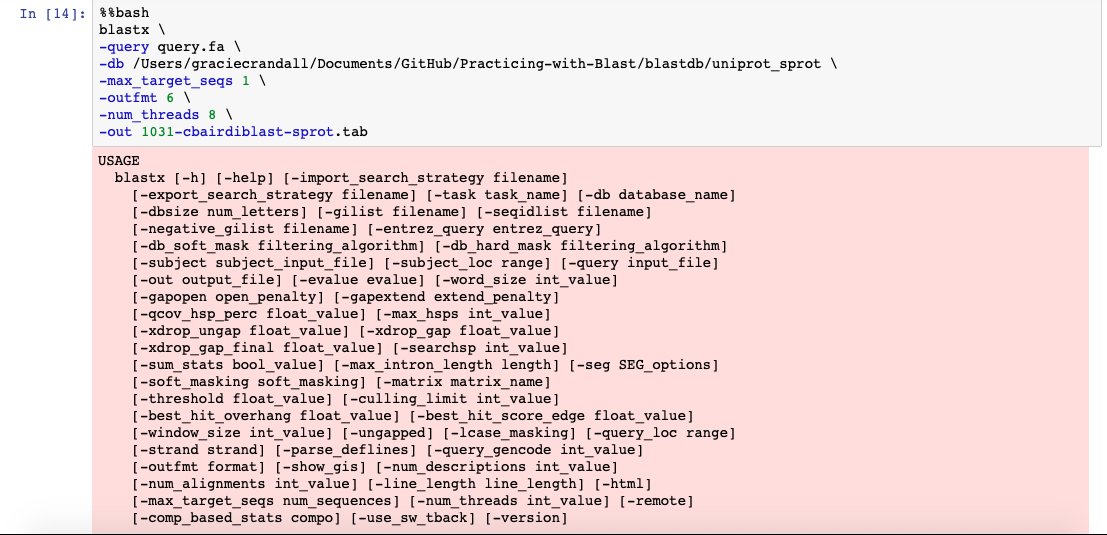 blast in jupyter: invalid syntax? · Issue #461 · RobertsLab/resources · GitHub
