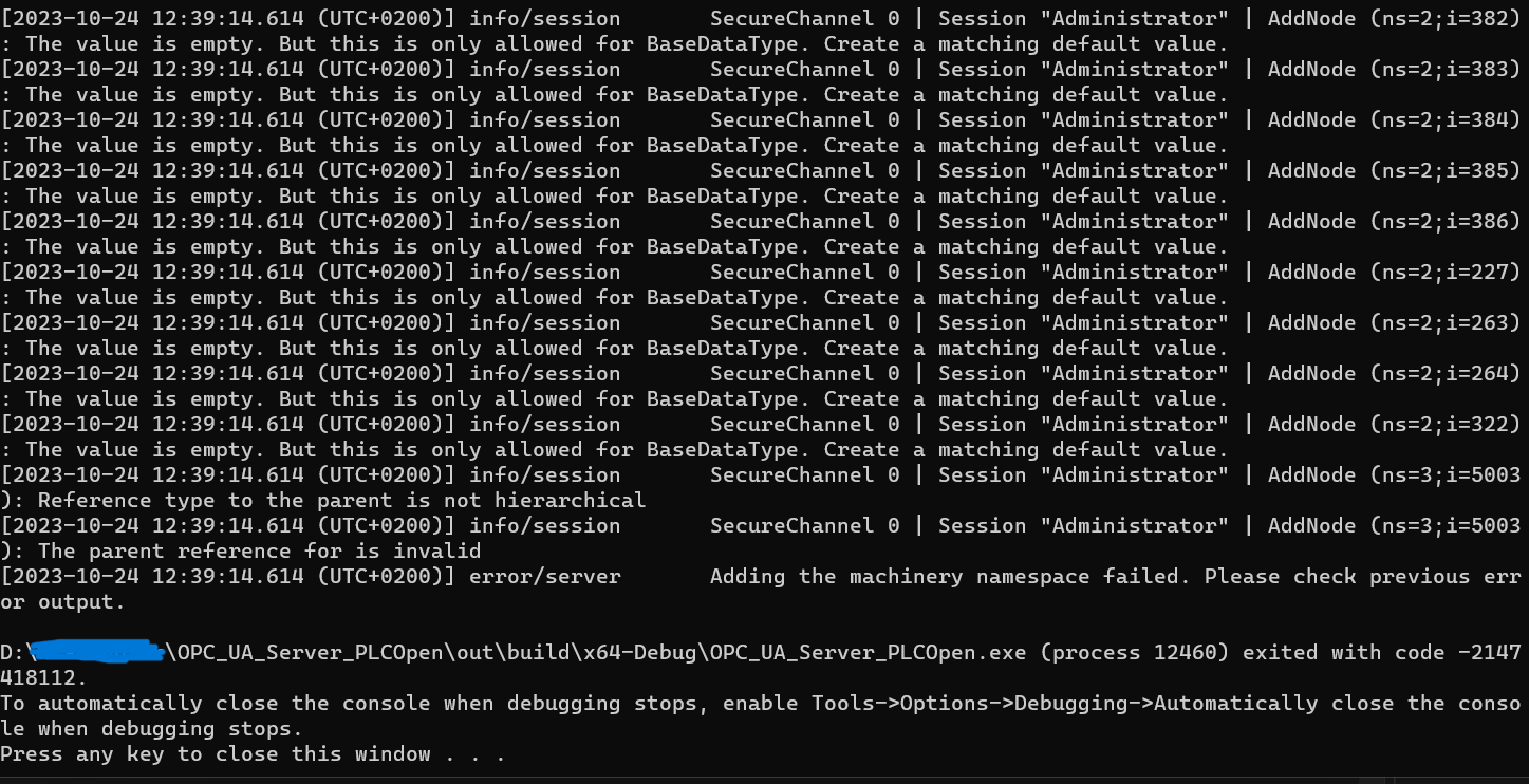 Adding Machinery Information Model Fails With Error Reference Type To
