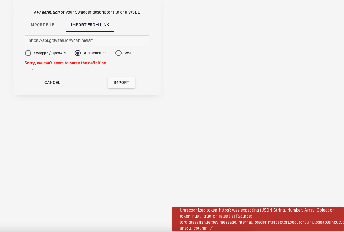 [APIM Console] Unable to create an API using "Import from a link" > API ...