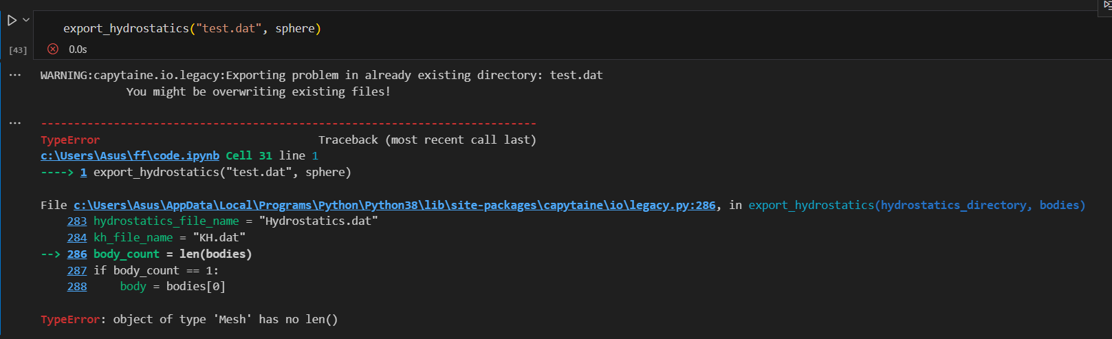 Trying to export DAT. file and nc. file · Issue #433 · capytaine/capytaine · GitHub