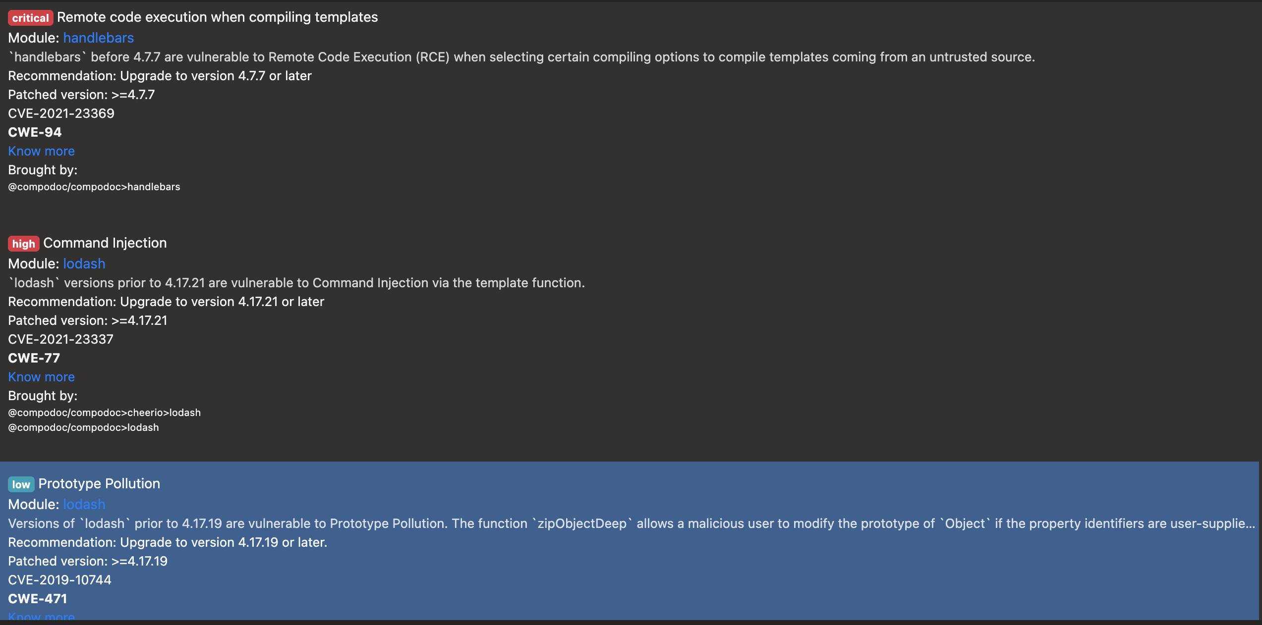 [bug] Dependencies With Security Issues · Issue 1060 · Compodoc Compodoc · Github