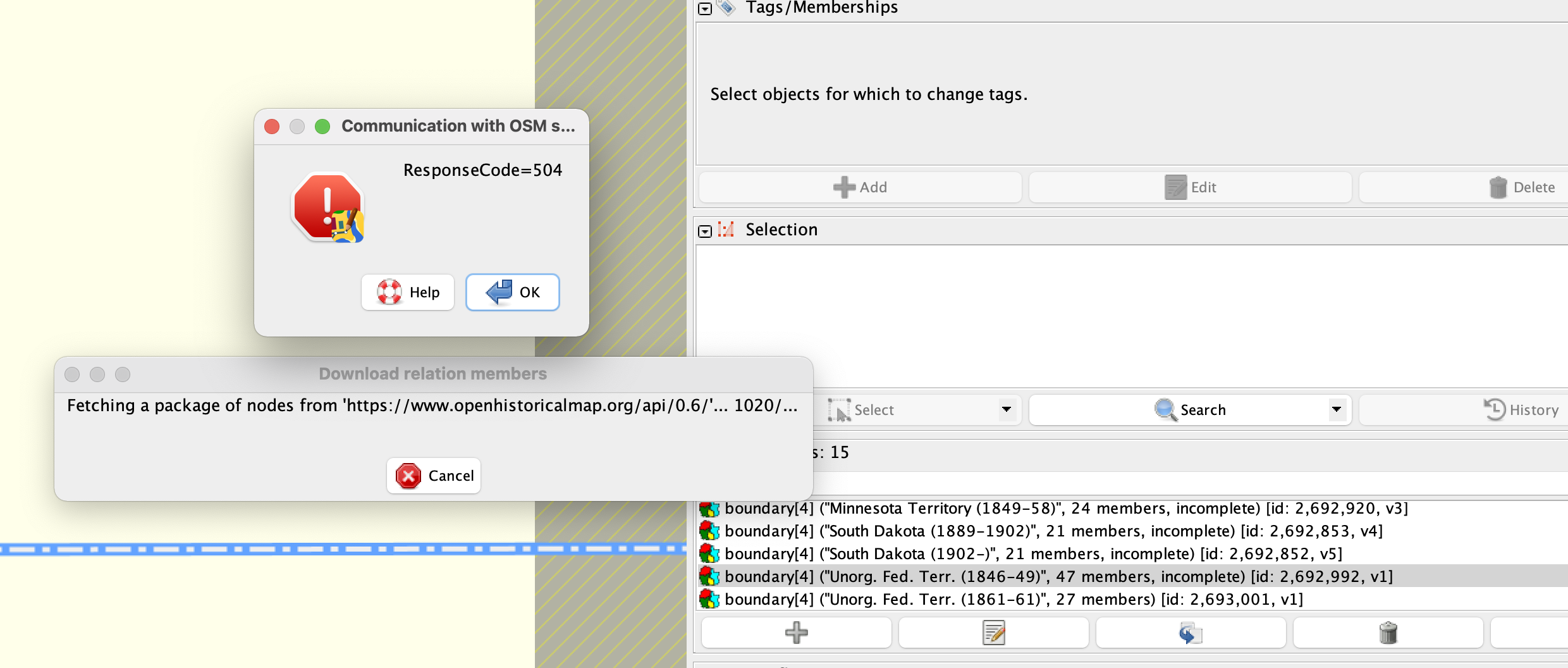 Getting 504 errors when hitting API from JOSM · Issue #217 · OpenHistoricalMap/issues · GitHub
