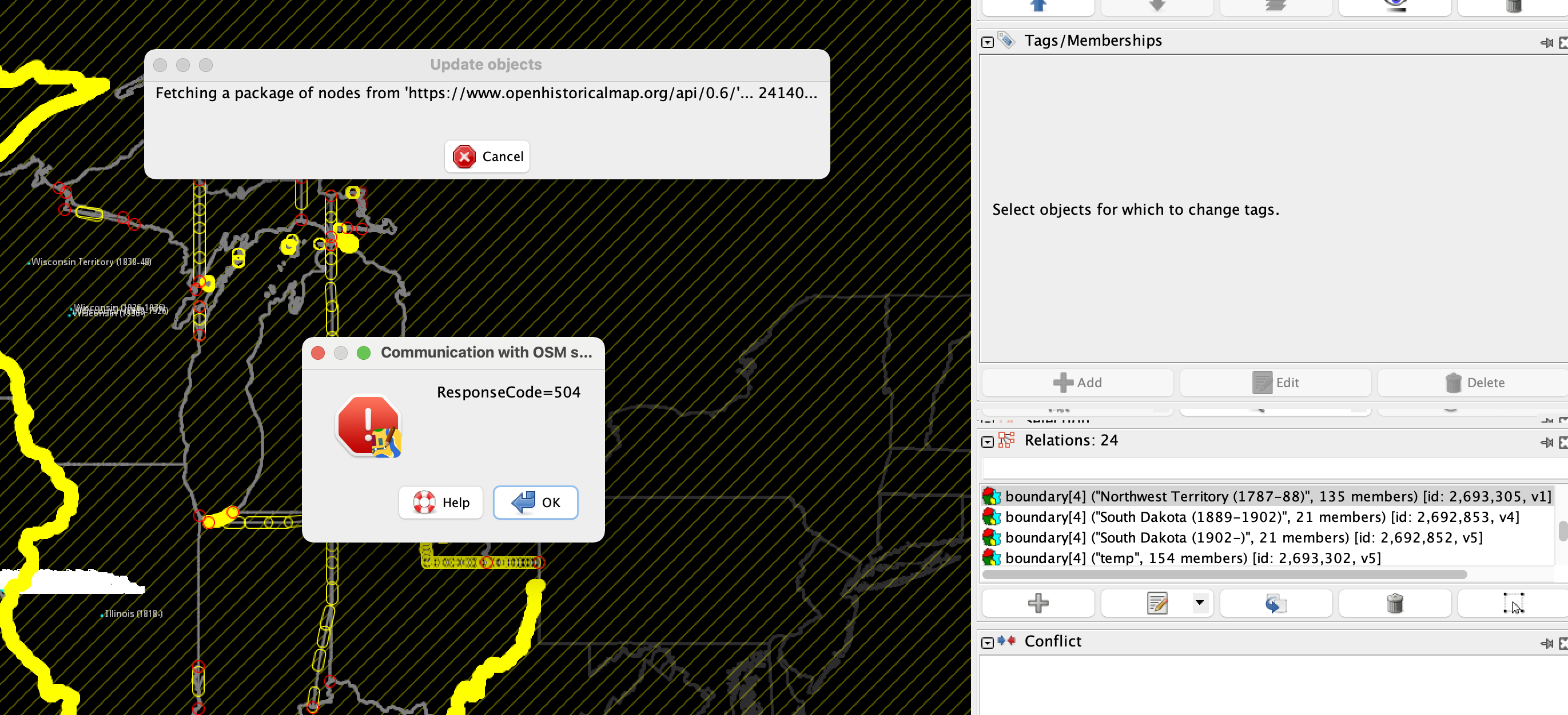 Getting 504 errors when hitting API from JOSM · Issue #217 · OpenHistoricalMap/issues · GitHub