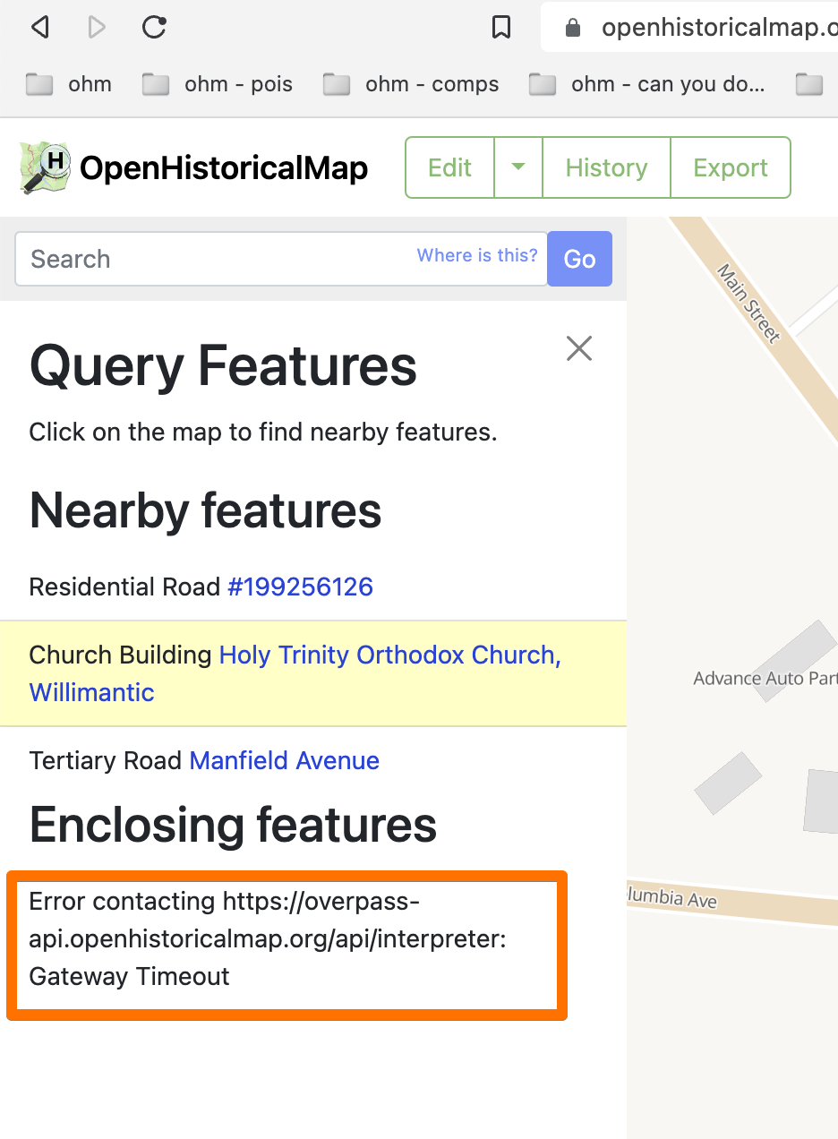 Query Features failure · Issue #480 · OpenHistoricalMap/issues · GitHub