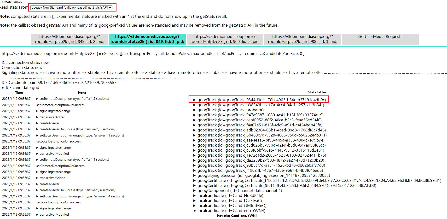 Number of googTracks under mediasoup-demo continues to increase when entering and exiting a room ...