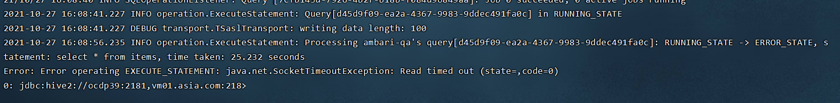 Bug Prompt Read Timeout When Executing Select Query In Beeline · Issue 1300 · Apachekyuubi