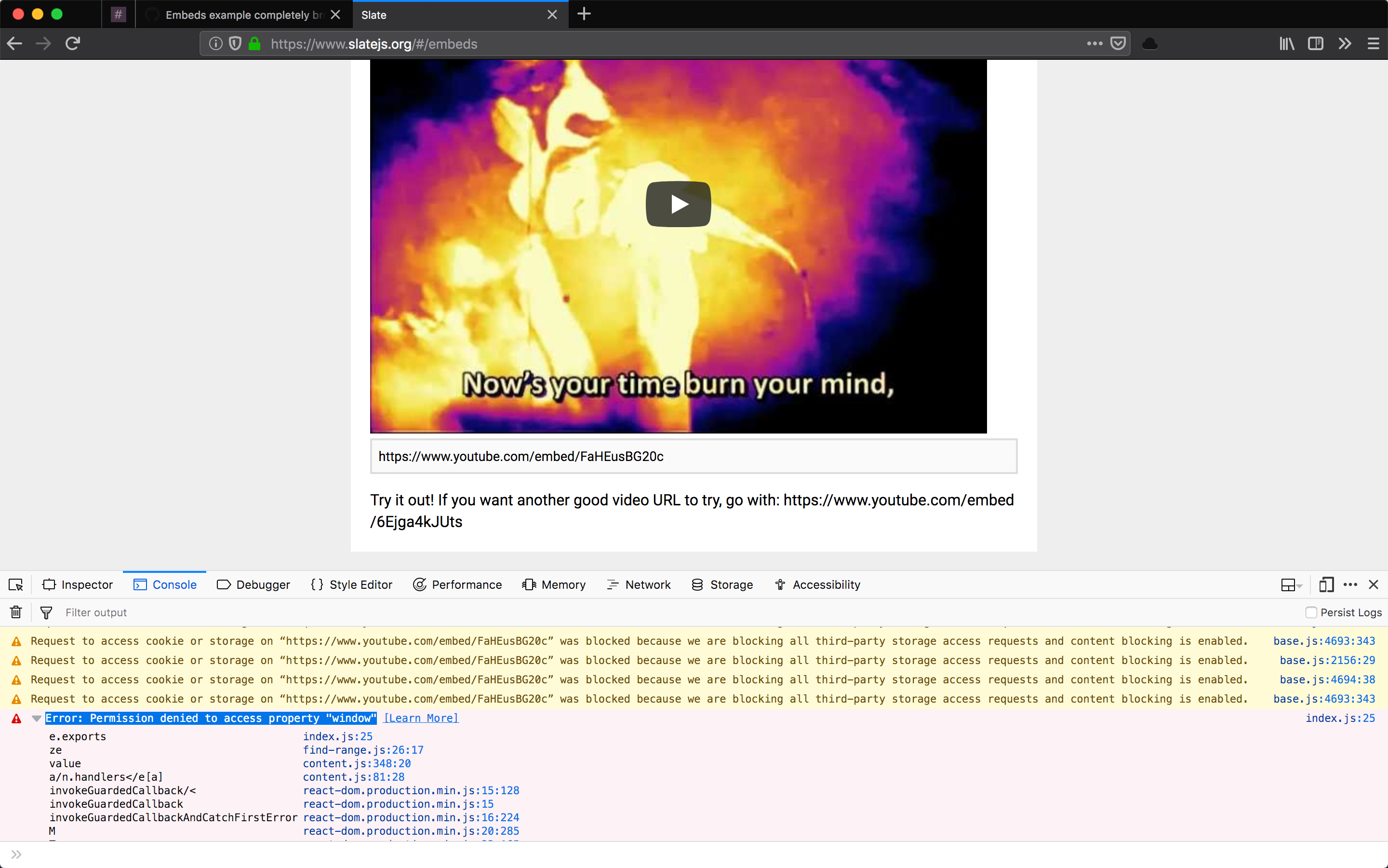 Embeds example completely broken on Firefox · Issue #843 · ianstormtaylor/slate · GitHub