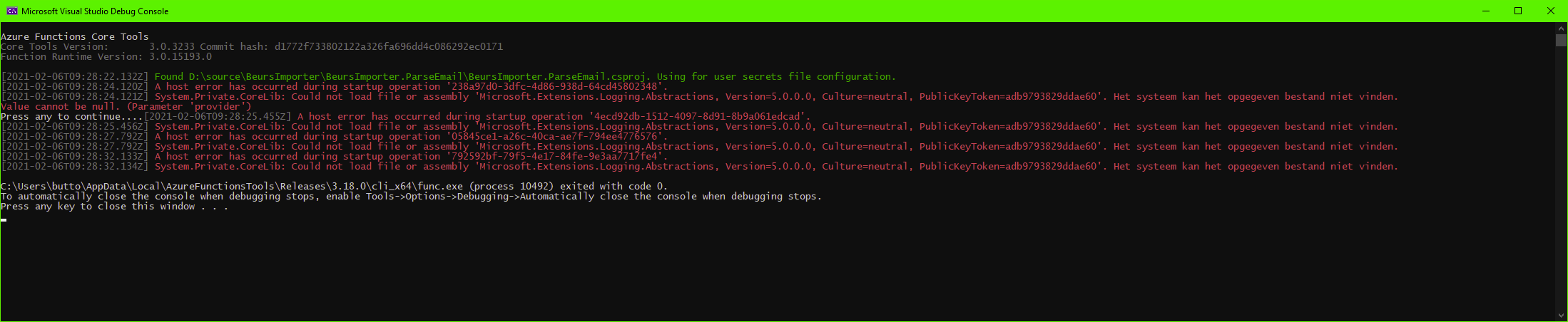 Incompatibility with Azure Functions v3 because of dependency on Microsoft.Extension.Logging v5 ...