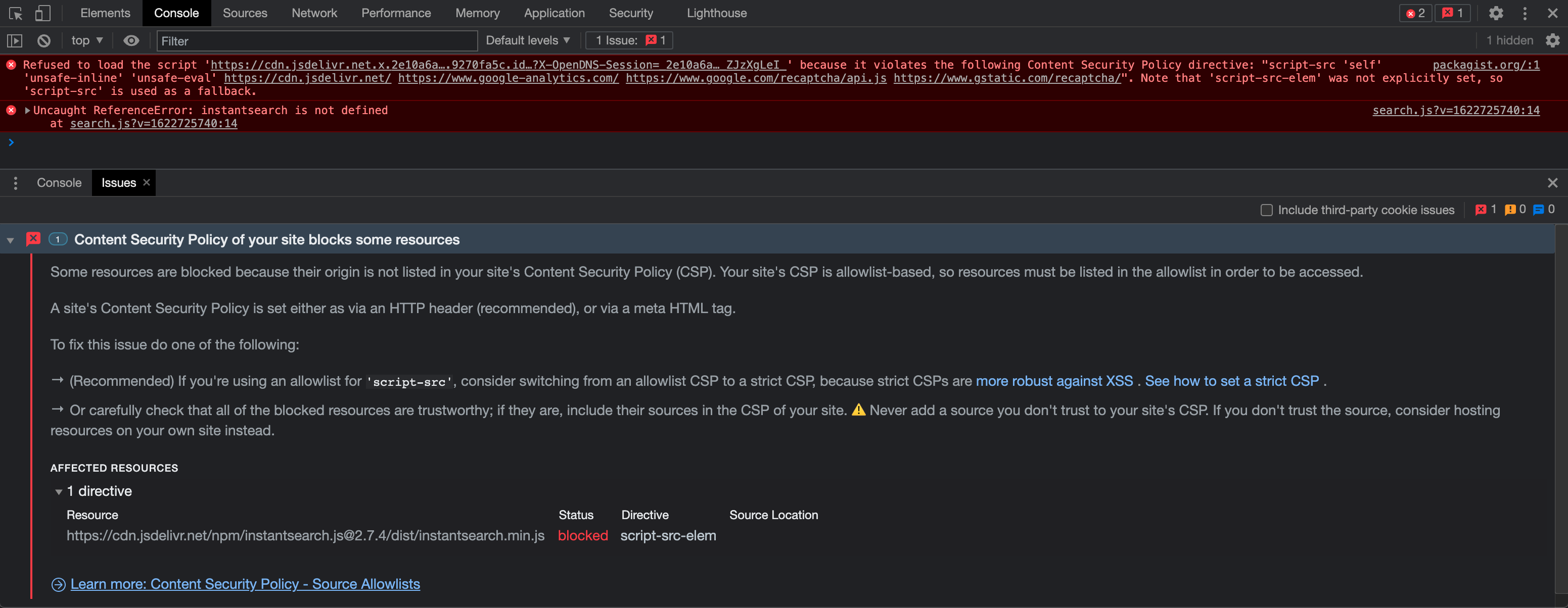 Search not working due to content-security policy · Issue #1198 · composer/packagist · GitHub