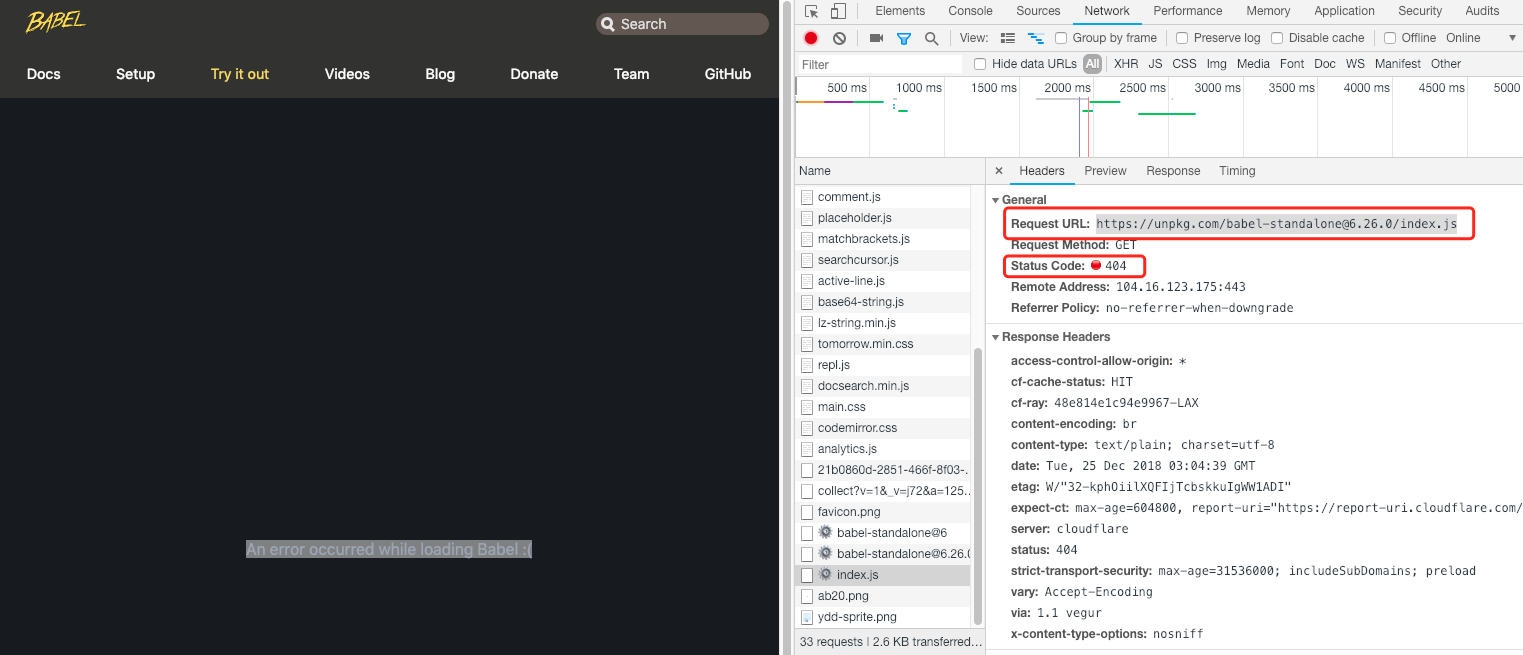 An Error Occurred While Loading Babel · Issue 1929 · Babel Website · Github