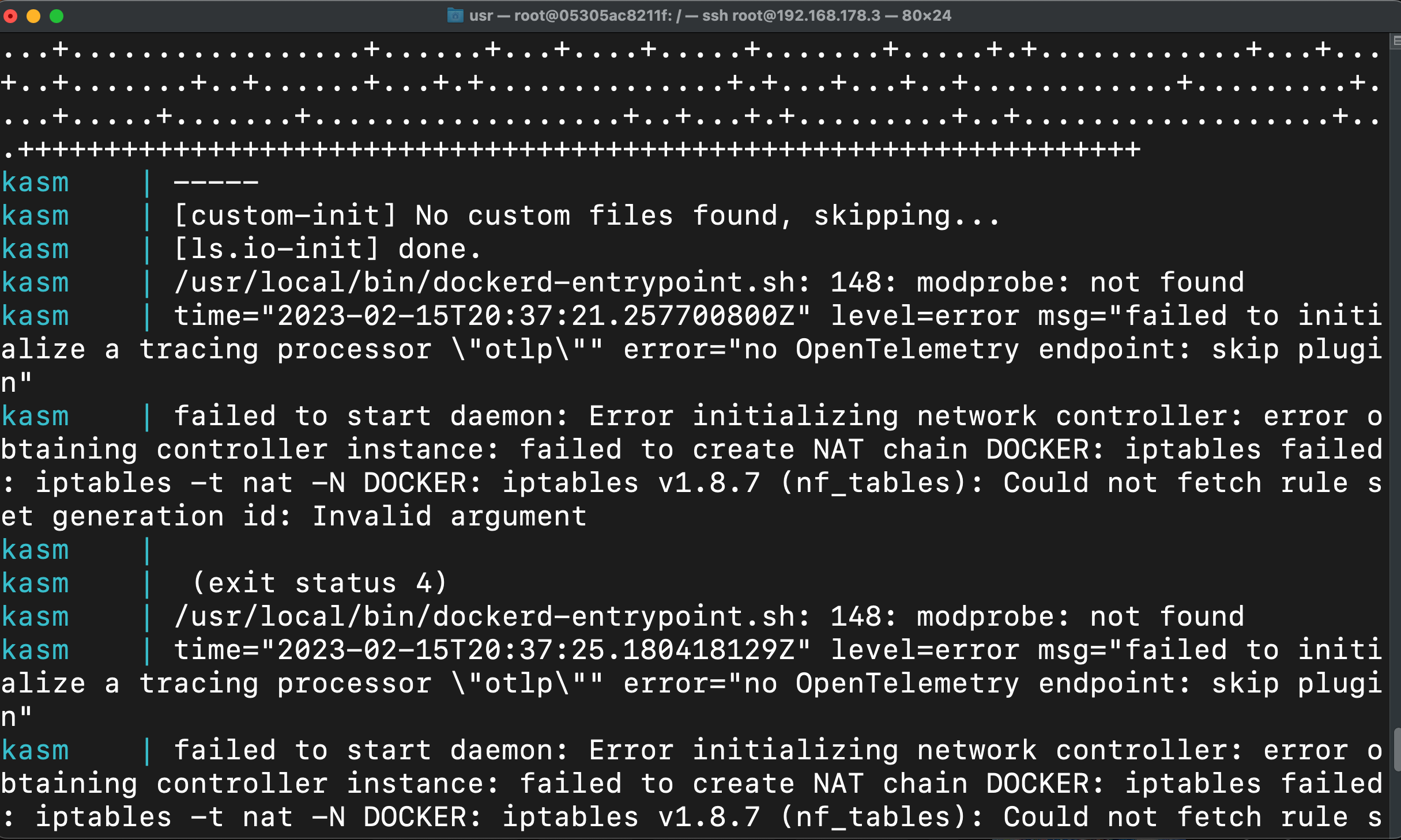 [BUG] Running on Alpine gives an iptable error. · Issue #17 · linuxserver/docker-kasm · GitHub