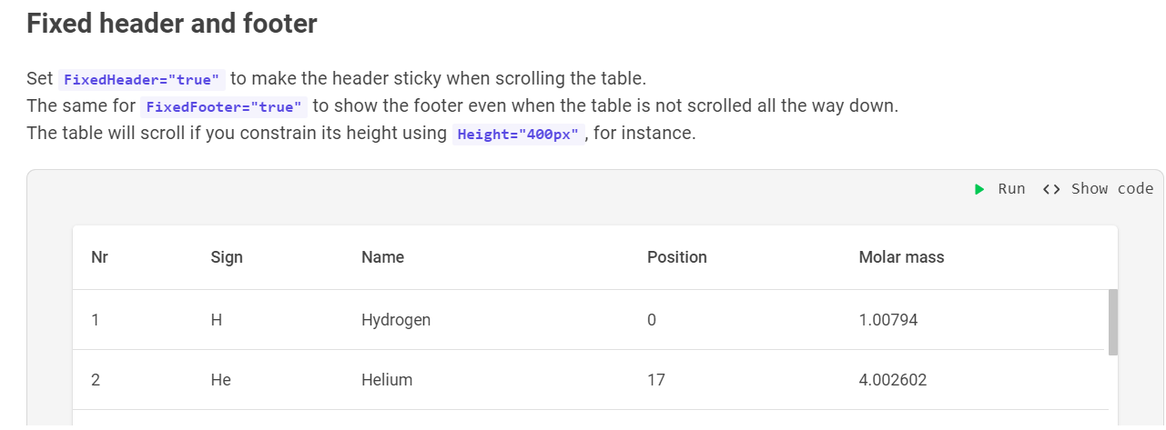 Scrollbar In Wrong Starting Position For Mudtable Using Fixedheader To Make The Header Sticky