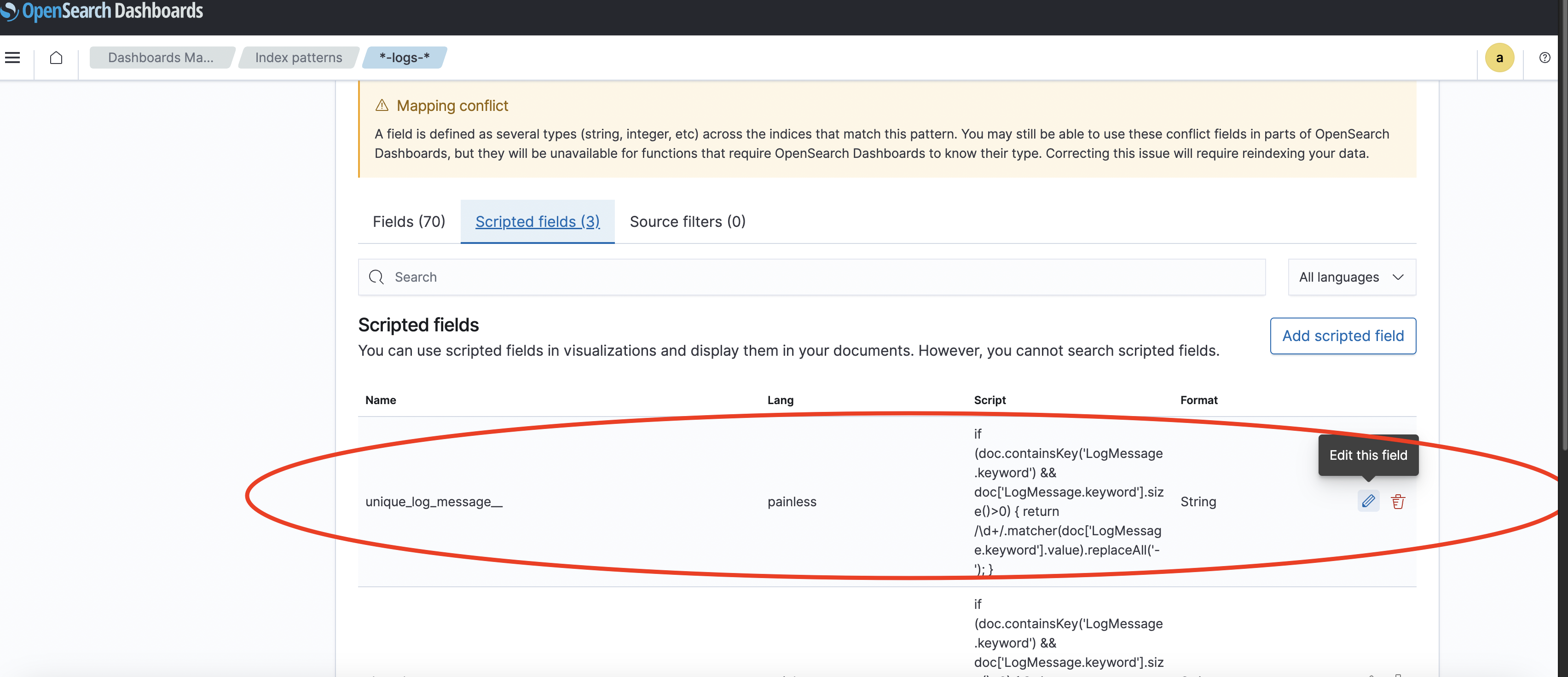 [BUG] The ‘unique_log_message scripted field’ in OpenSearch dashboard is not functioning ...