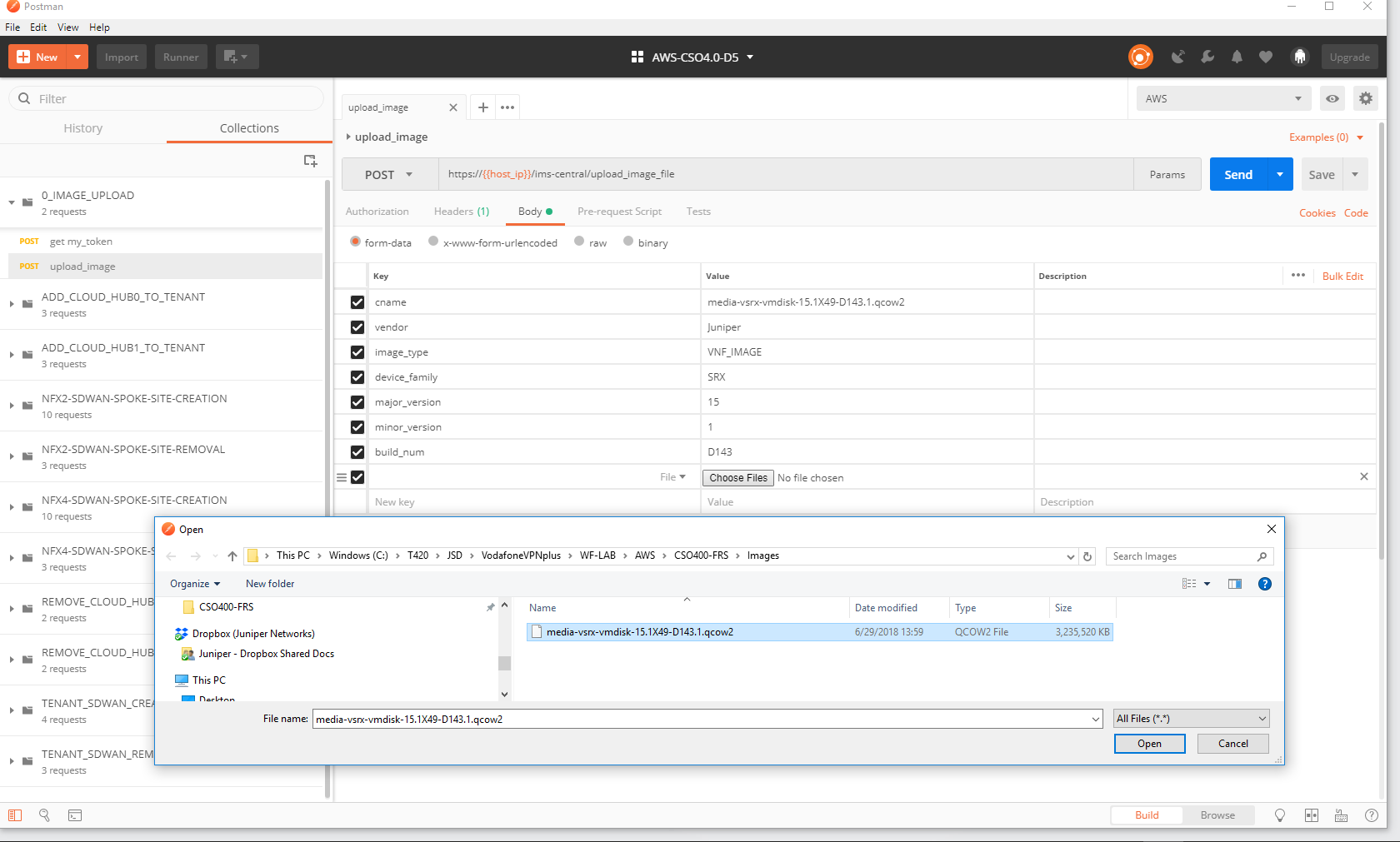 When selecting a large file for upload postman screen goes black ...