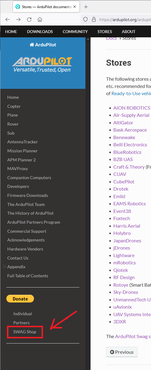The SWAG Shop link is broken. · Issue #4046 · ArduPilot/ardupilot_wiki · GitHub