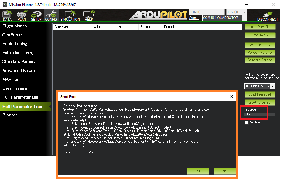 Full Parmeter Tree: Error after attempting to close EK2_ parameter · Issue #2477 · ArduPilot ...